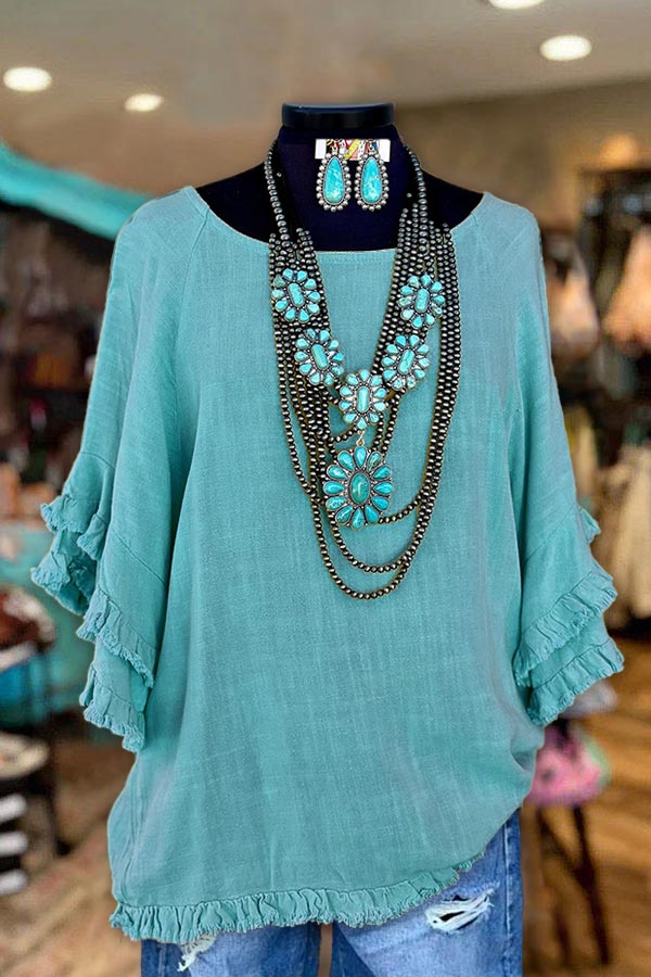 Frayed Ruffled Sleeves Casual Top – Tilame