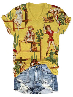Western Retro Casual Letter Print T-Shirt – Tilame