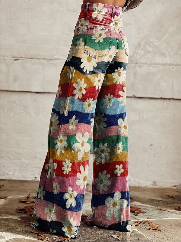 Women's Vintage Botanical Floral Wide Leg Pants – Tilame