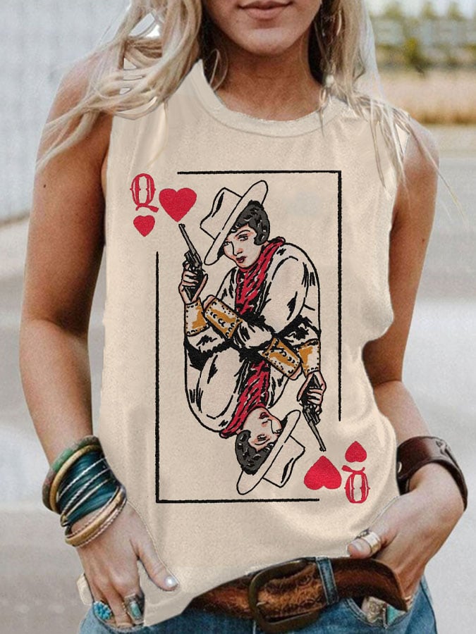 Women'S Western Retro Queen Print Casual Tank Top – Tilame