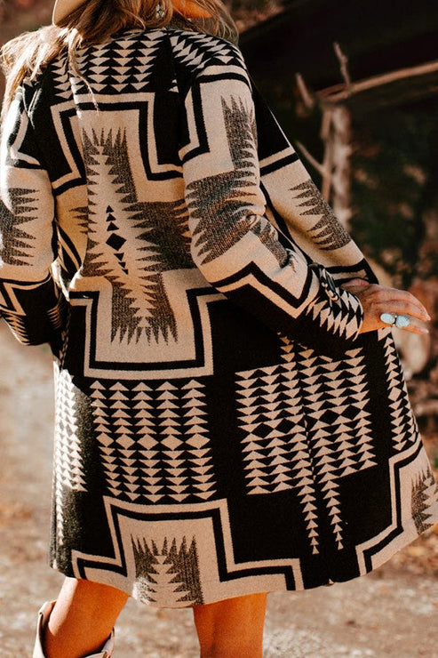 Retro Western Aztec Pattern Shirt Collar Trench Coat – Tilame
