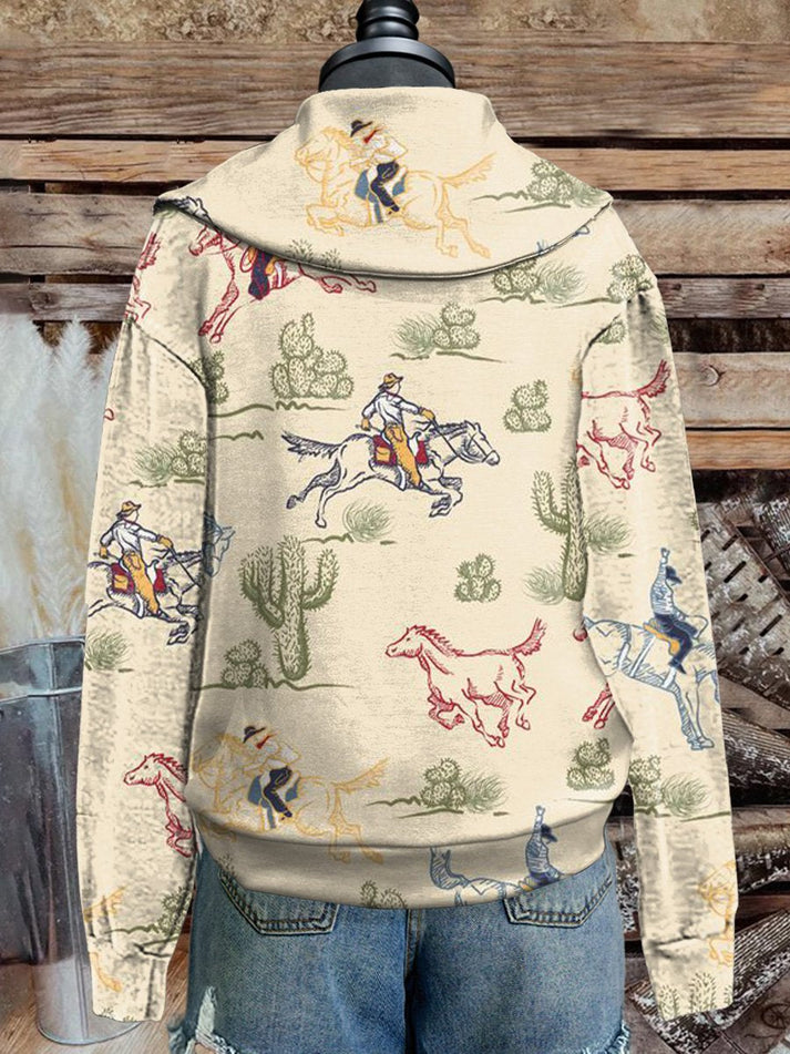 Vintage Western Cactus Rodeo Print Cozy Plush Sweatshirt – Tilame